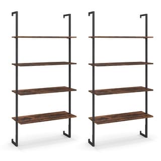 2 PCS 4-Tier Ladder Shelf Bookshelf Industrial Wall Shelf Metal Frame ...