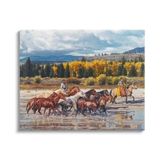 Stupell Cowboys Galloping River Landscape Canvas Wall Art by David ...