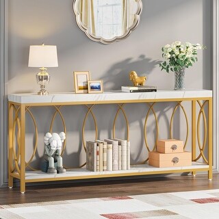 71 in Golden Console Table, Faux Marble Sofa Table - Bed Bath & Beyond ...