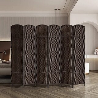 Tall 6 Panel Natural Dark Wood Folding Screen Room Divider - Bed Bath ...