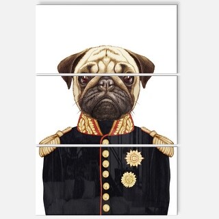 Designart 'Funny Pug Dog in Military Uniform' Modern Animal Glossy ...