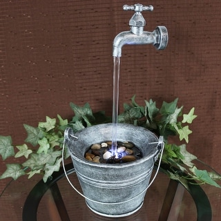 Sunnydaze Floating Faucet Indoor Tabletop Water Fountain with LED Light ...