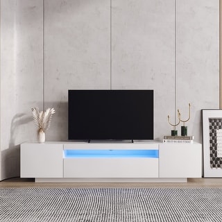 White Modern White TV Cabinet with LED Lights and Storage Drawers ...