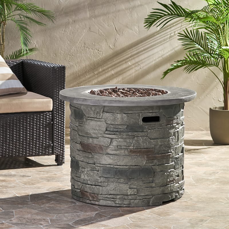Hoonah Outdoor 40,000 BTU Circular Lightweight Concrete Fire Pit Table ...