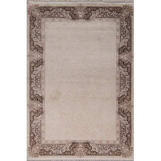 Beige Tabriz Turkish Area Rug Machine Made Silk & Polyester Carpet - 5 ...