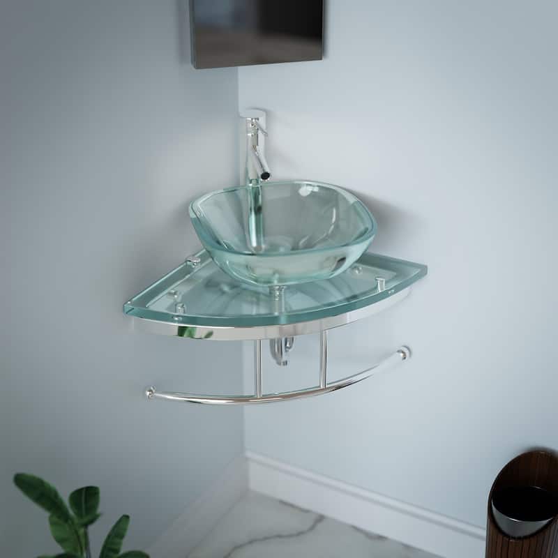 Glass Wall Mount Console Sink Haiku 23.75" with Chrome Faucet, Drain ...