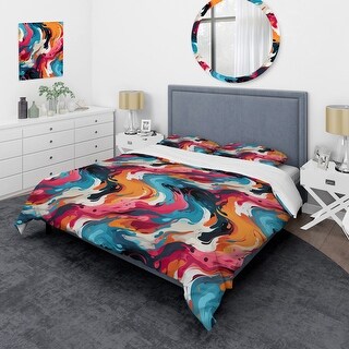 Designart "Popart Dynamic Brushstrokes I" Modern Bed Cover Set With 2 ...