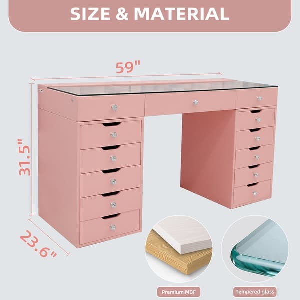 VANITII 13 Drawers Modern Makeup Vanity Desk Dresser with Lights ...