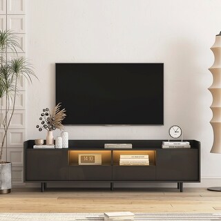 Modern Black TV Stand with 16 Colors LED Lights and Remote Control ...