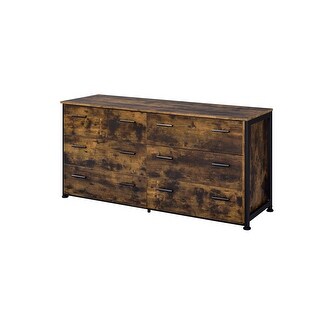 Industrial Style 6-Drawer Dresser in Rustic Oak & Black Finish - Bed ...