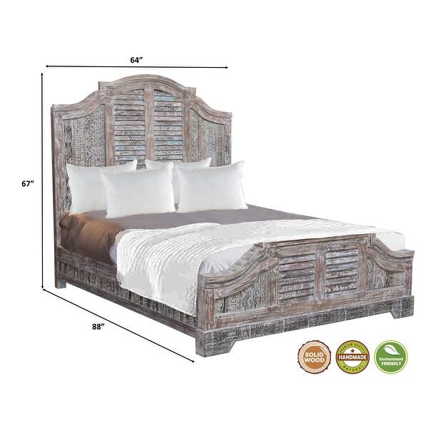 Lexington Shutter Wood Queen Panel Bed in Vintage White Multicolor ...