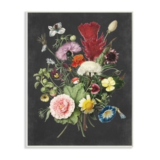 Stupell Botanical Drawing Flower Bouquet On Black Design Wood Wall Art ...