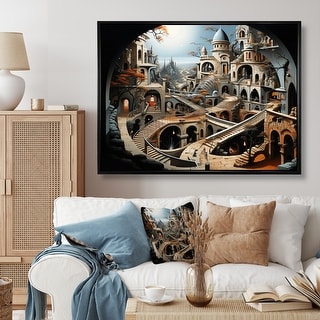 Designart "Surrealism City Infinite Illusions II" Surrealism Framed ...