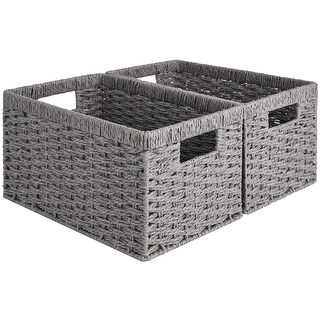 Round Paper Rope Storage Baskets, Rectangular Wicker Baskets with Built ...
