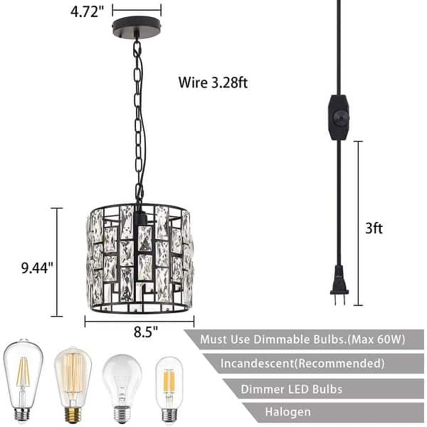 Crystal hanging lamp plug in swag pendant light fixture cage lighting ...