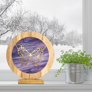 River of Goods Round Decorative Stained Glass Mango Wood Stand - 13" x ...