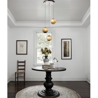 Modern 3-Light Glazed Glass Pendant Lamp Set Handblown Round Ceiling ...