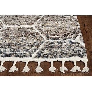 HomeRoots 2' x 7' Grey or Teal Geo Hexagon Runner Rug with Fringe - 2 ...