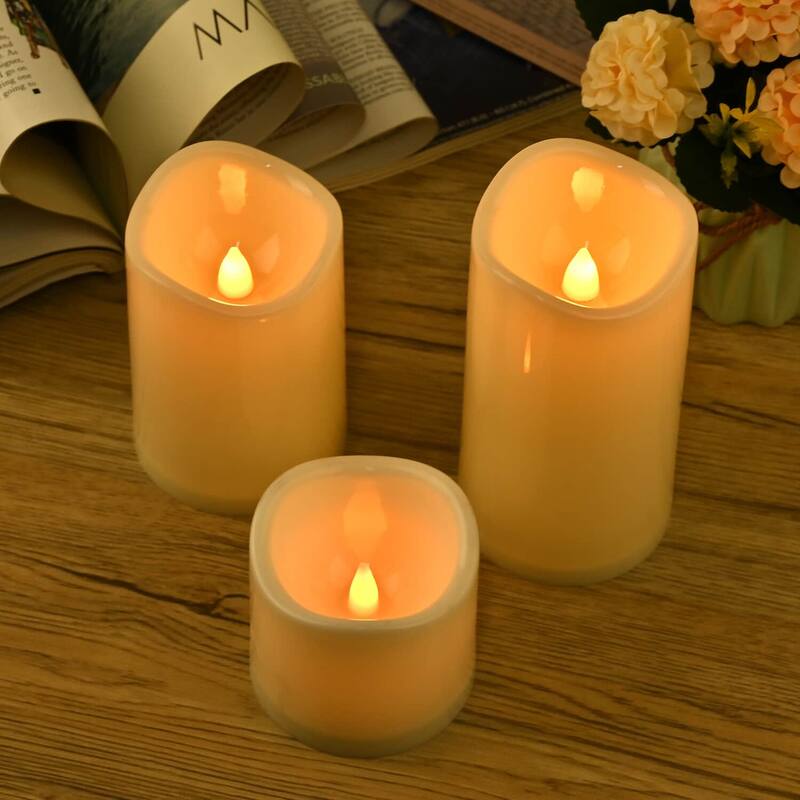 Set of 3 Yellow Color Change Candle Lights with Remote Control (3xAAA ...