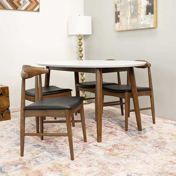 Kaileah 5-Piece Mid-Century Modern Oval Dining Set with 4 Vegan Leather ...
