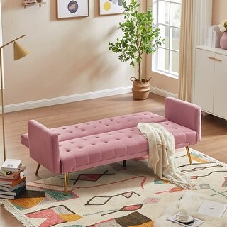Velvet Convertible Futon Sofa Bed w/Round Pillows Adjustable Loveseat ...