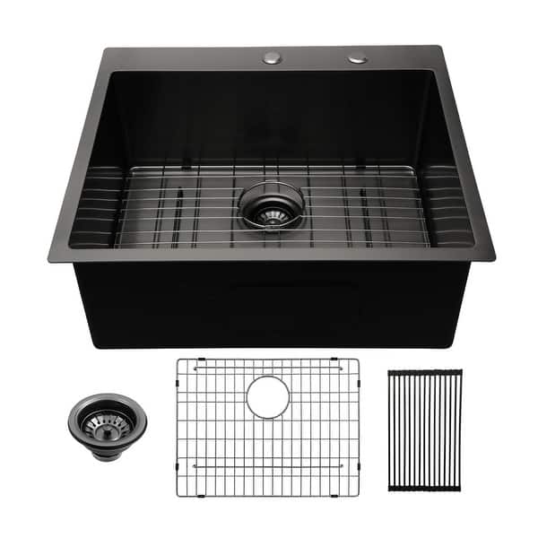 25x22-inch Kitchen Sink Drop In Gunmetal Matte Black 16 Gauge Stainless ...