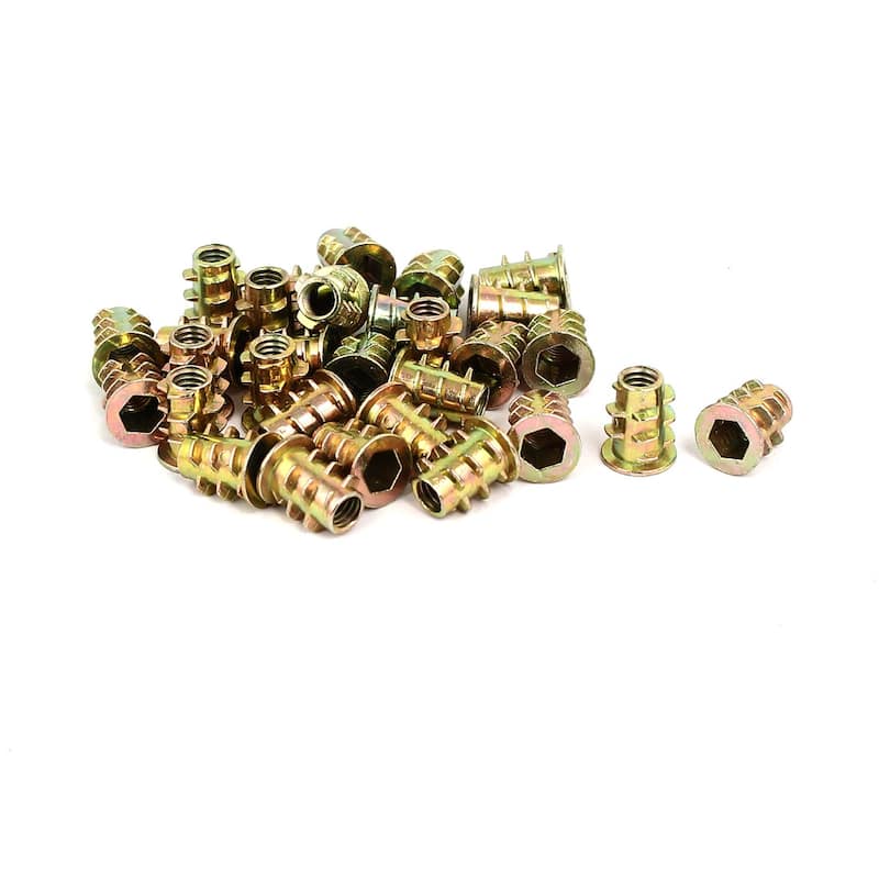 Hex Socket Threaded Insert Nuts Bronze Tone 30pcs for Wood Furniture ...