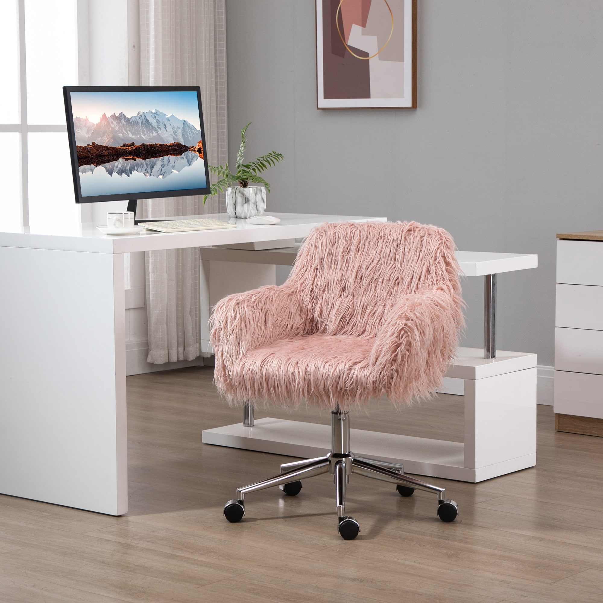 Pink fuzzy vanity chair store