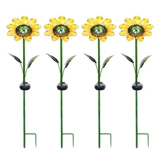 Sunflower Solar Powered Glass Garden Stakes (4 Pieces) - Bed Bath ...