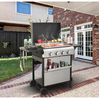 4-Burner Propane Gas BBQ Grill, SS Plancha, 49200BTU Output With Wire ...