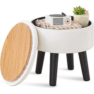 Storage Footstool Round Footrest Soft Padded Foot Stool,White - White ...