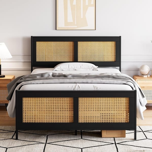 Bed Frame with Rattan Headboard and Footboard - Bed Bath & Beyond ...