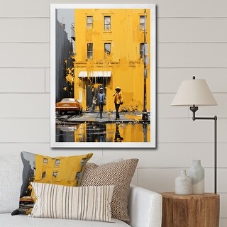 Designart "Yellow Grey New York Harlem Rhythm" City New York Framed ...