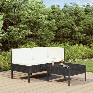 3 Piece Garden Lounge Set with Cushions Poly Rattan Black - Bed Bath ...