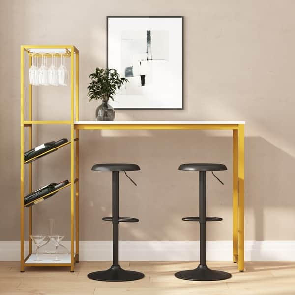 Metal Frame Bar Table with Bottle and Stemware Storage - Bed Bath ...