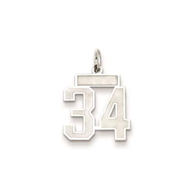 925 Sterling Silver Small Satin Number 34 Pendant - Overstock - 33478941