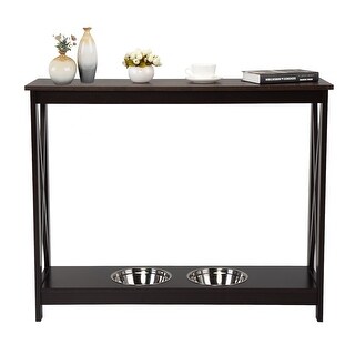 31.5"H Modern Console Table with Dog Bowls, X Frame Narrow Sofa Table ...
