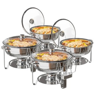 5 QT Round Stainless Steel Chafing Dish Buffet Set with Glass Lid & Lid Holder - N/A - Bed Bath ...