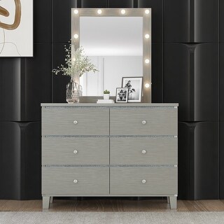 6 Drawers Dresser&Mirror With Metal Slides,LED Lights Mirror - Bed Bath ...