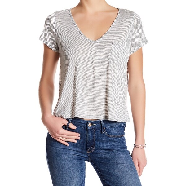 Shop Lush NEW Black Womens Size Large L Striped V-Neck Short-Sleeve ...