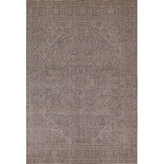 Distressed Muted Geometric Tabriz Persian Wool Area Rug Hand-knotted ...