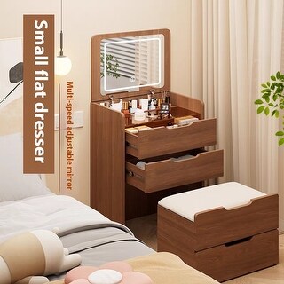 48cm 3-in-1 Vanity Desk - Flip Top Mirror, Glass Top & 3 Drawers ...