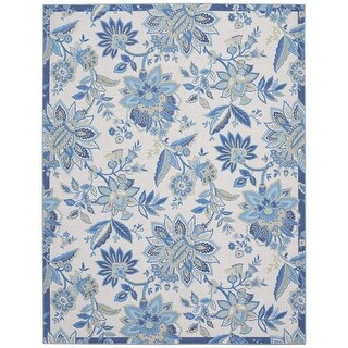 8' X 10' Ivory And Blue Floral Distressed Washable Area Rug - 3'6 ...