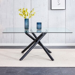 Large Modern Rectangular Glass Dining Table for 6-8 with 0.39" Tempered ...