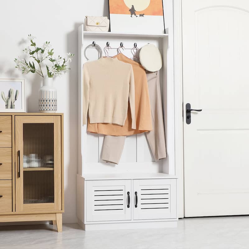 Entryway Coat Rack with Shoe Storage Cabinet Bench, 5 Hooks and Storage ...
