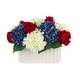 Red, White and Blue Hydrangea and Rose Arrangement in Pleated Vase ...