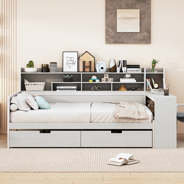 Multi functional Full Daybed with Shelves and Drawers and Desk Bed Bath Beyond 41995610