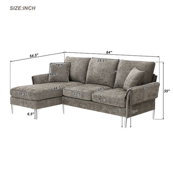L-shape Chenille Sofa Set with Reversible Chaise Couch and Pillows ...