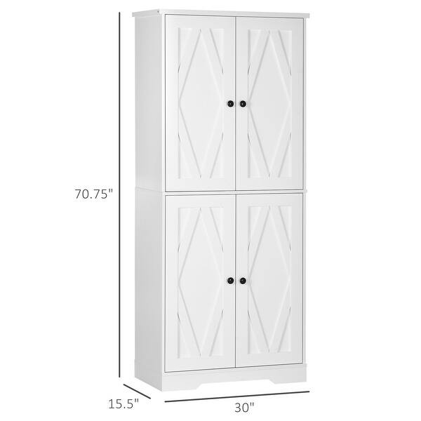 HOMCOM 71" Freestanding Kitchen Pantry, Farmhouse 4 Door Storage ...
