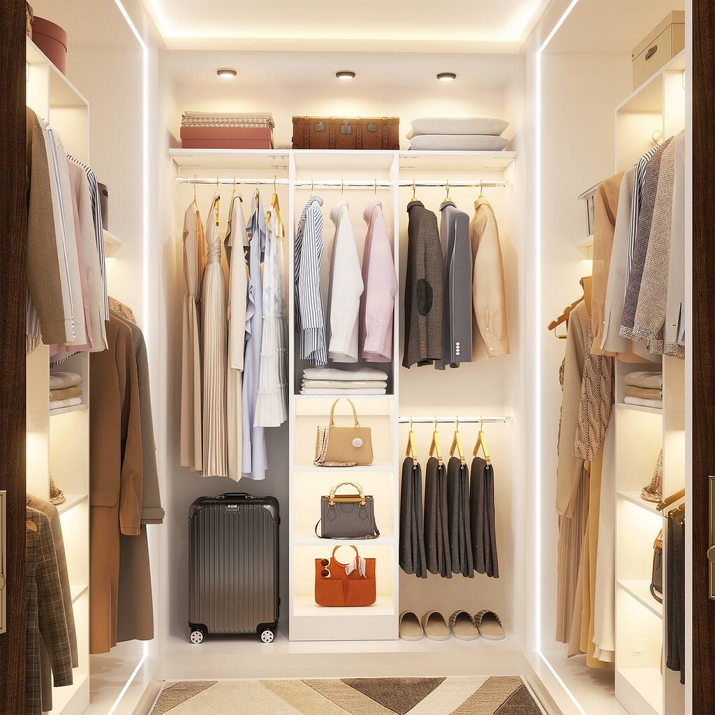 Set of 2 Closet System with Wooden Drawers and Hanging Rods, Closet ...